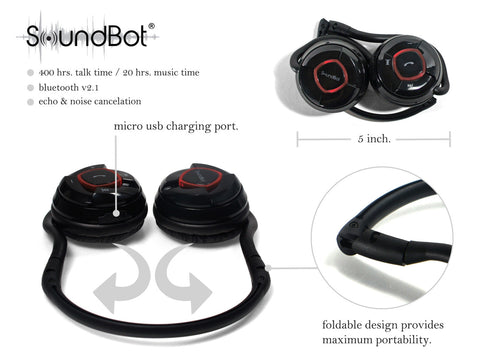 SoundBot® SB240 Red Bluetooth Headphone Wireless Headset for Music Str ...