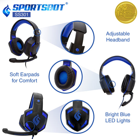 SportsBot® SS301 Blue LED Gaming Over-Ear Headset Headphone, Keyboard ...